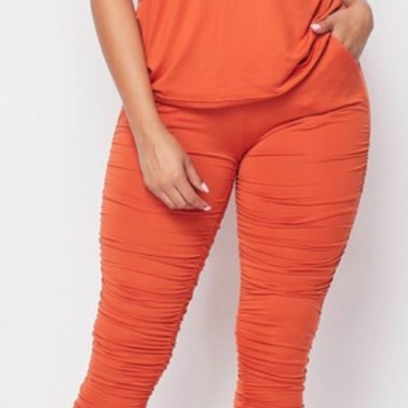 Pants & Jumpsuits | Womens Rust Colored Twopiece Stacked Pants Set Size ...